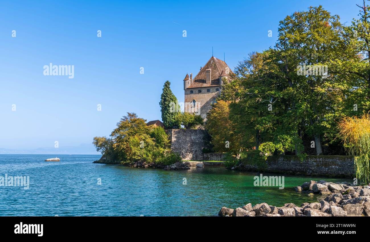 The Yvoire castle, on the banks of Lake Geneva, in Haute Savoie, France ...