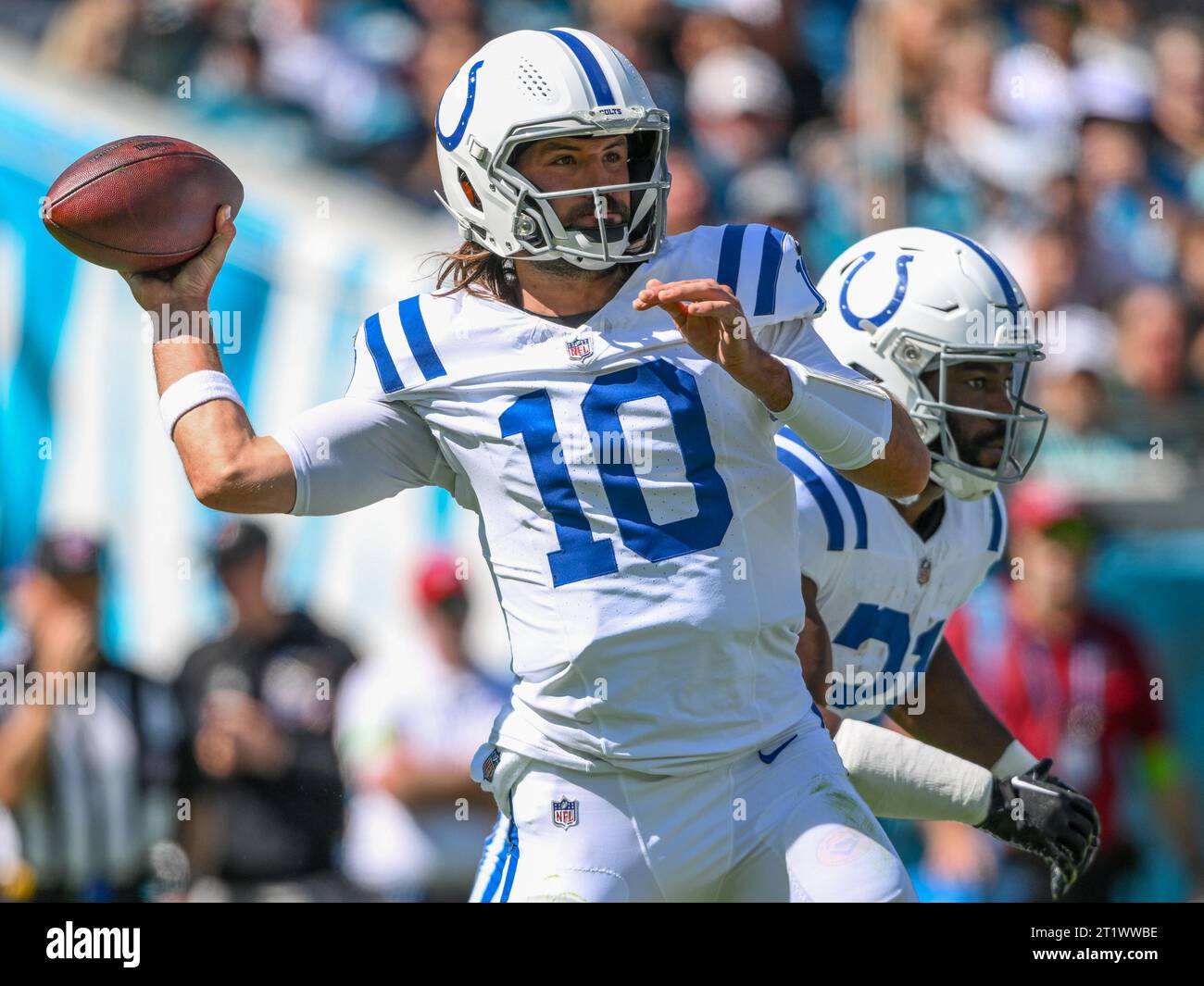 Jacksonville, FL, USA. 15th Oct, 2023. Indianapolis Colts quarterback ...
