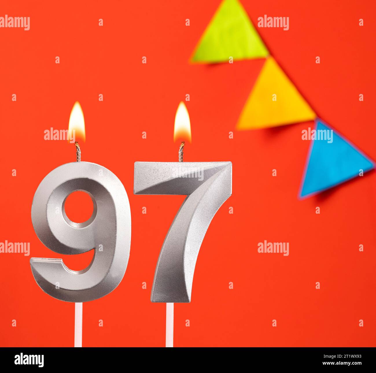 Birthday candle number 97 - Invitation card in orange background Stock ...