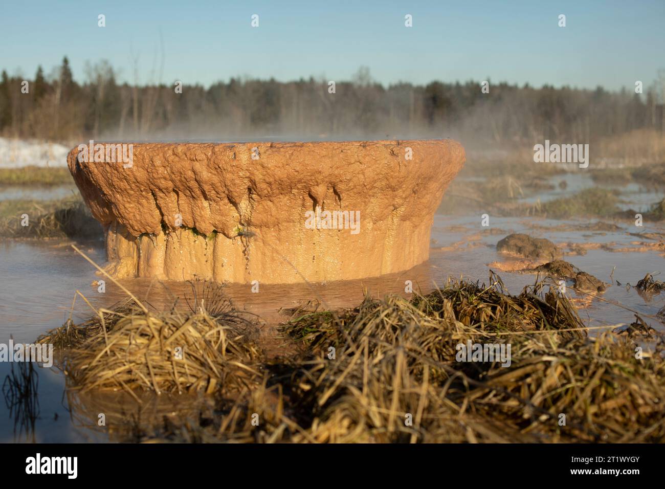 Rusty water pipe. Dumping waste into the river. Pollution of the ...