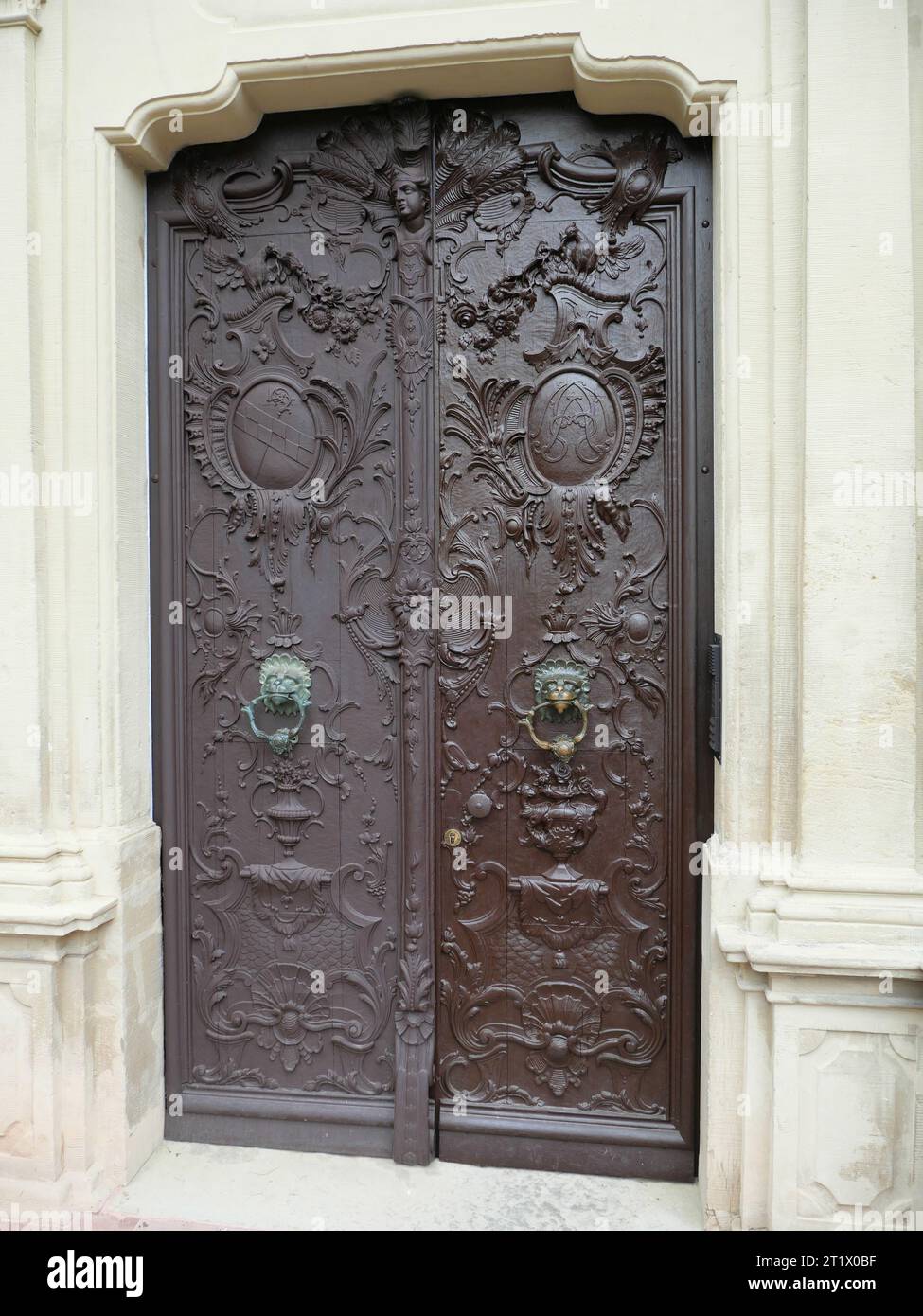 Historical door with knocker on baroque entrance door to Schöntal Abbey ...