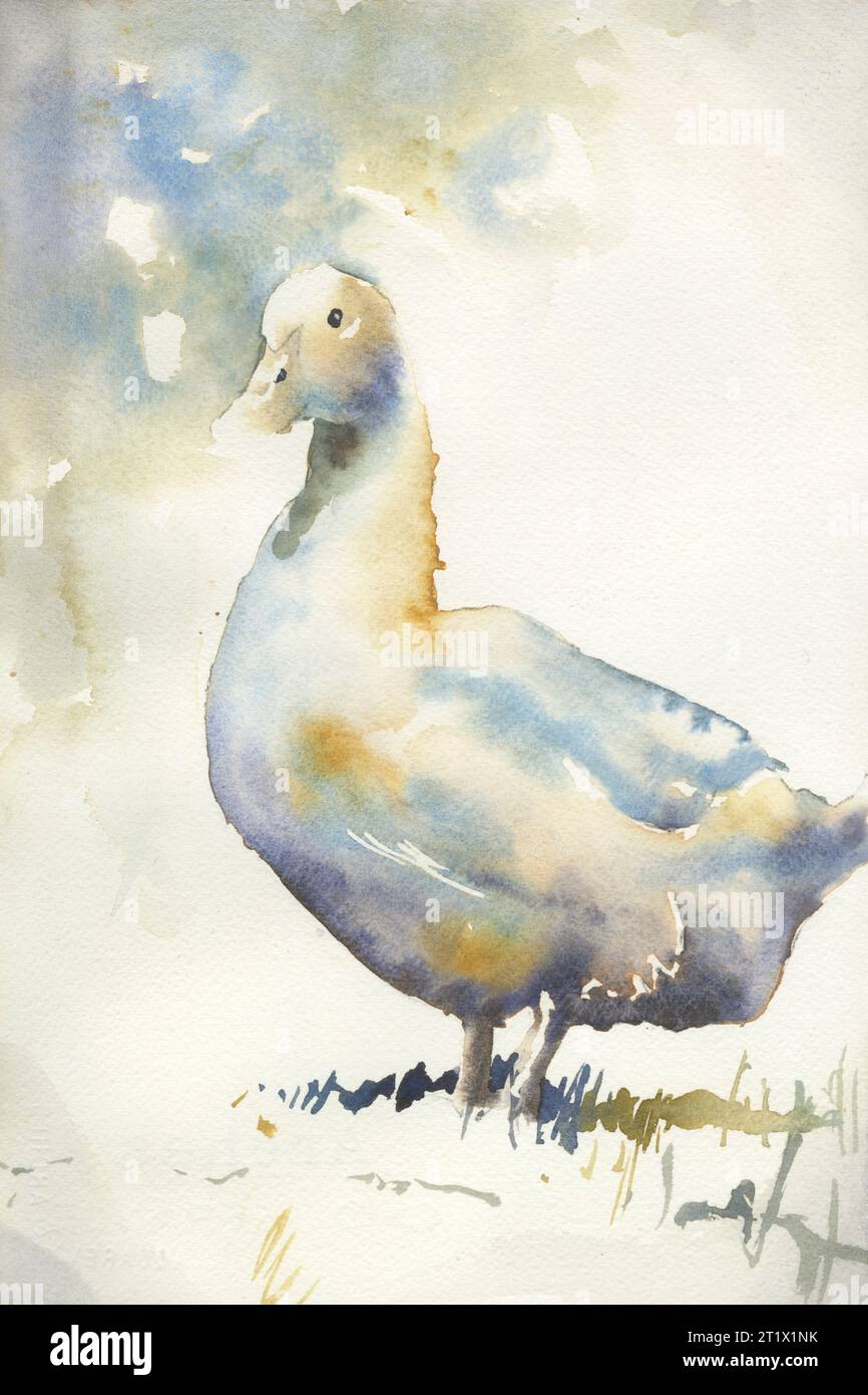 Duck watercolor painting nursery wall decor, wildlife painting bird ...