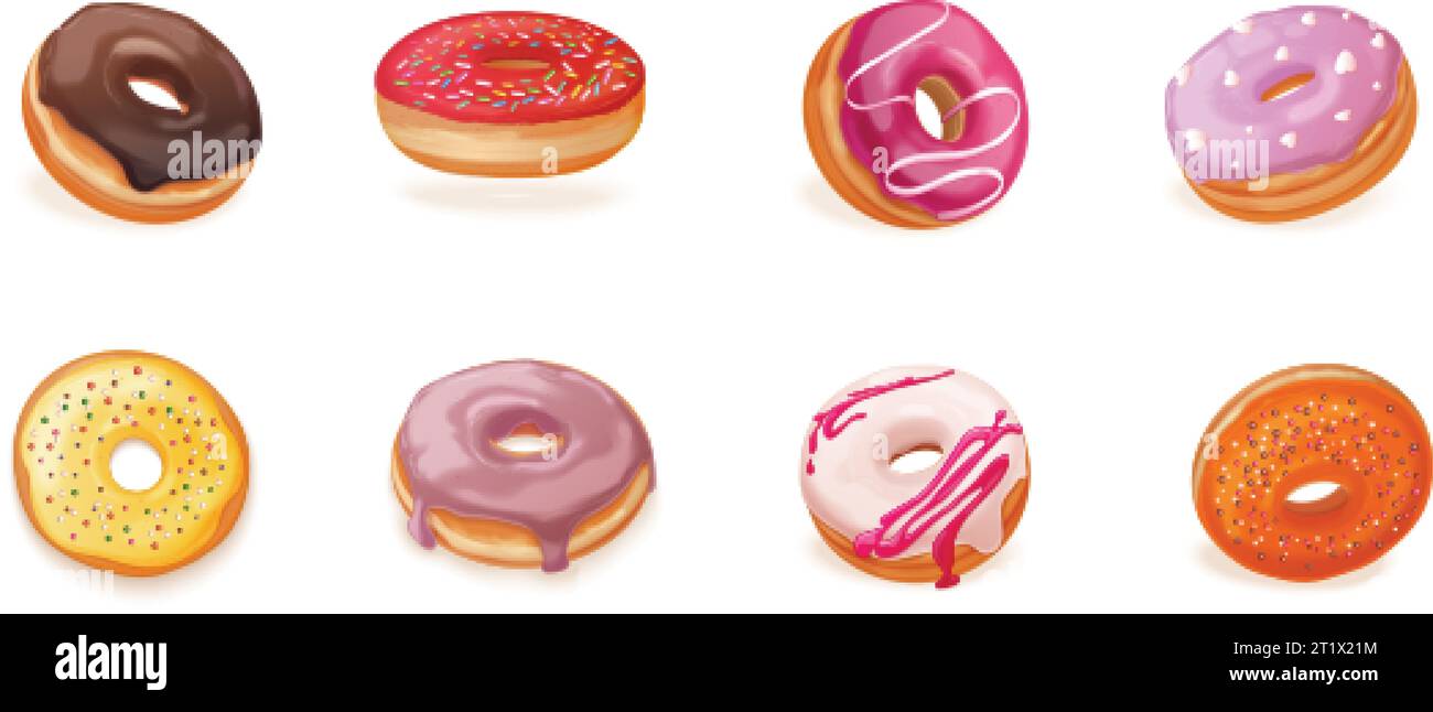 Realistic donuts. 3d donut in glaze sprinkles, glazed doughnut ...