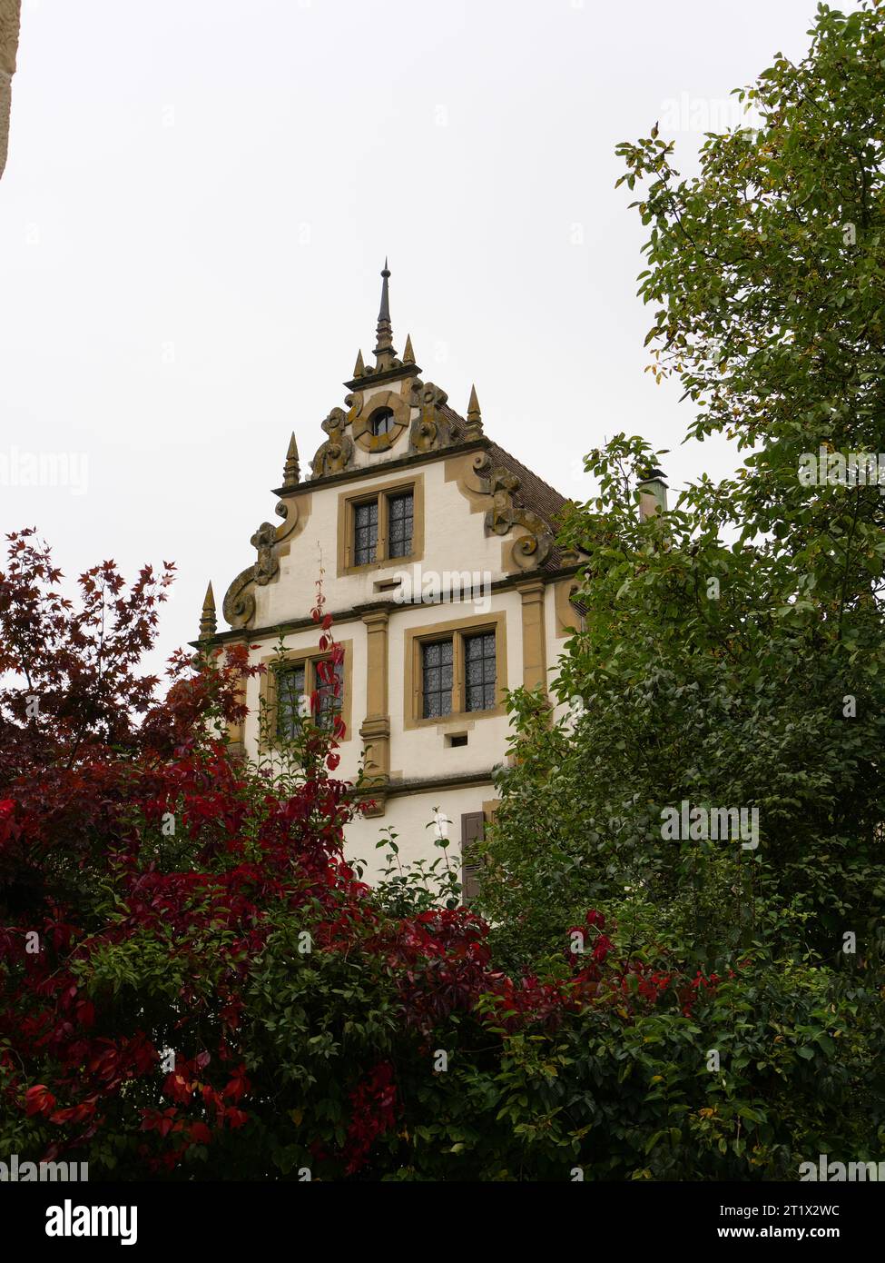 Baroque stepped gable on an old house in Schöntal Abbey in Jagst Valley ...