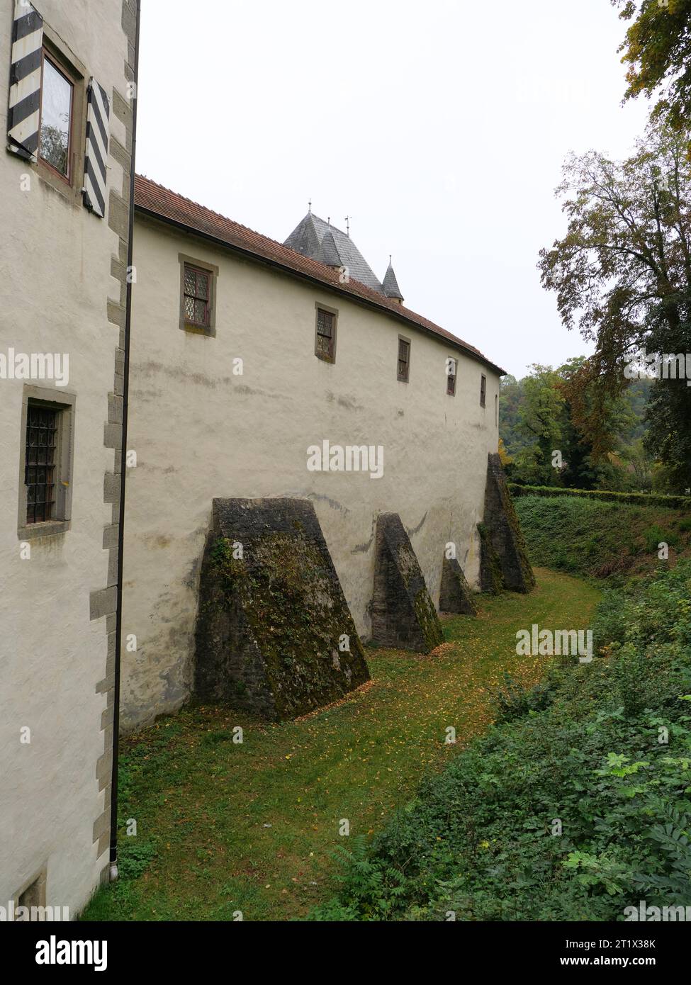 Medieval outer walls with windows of the Götzenburg castle in ...