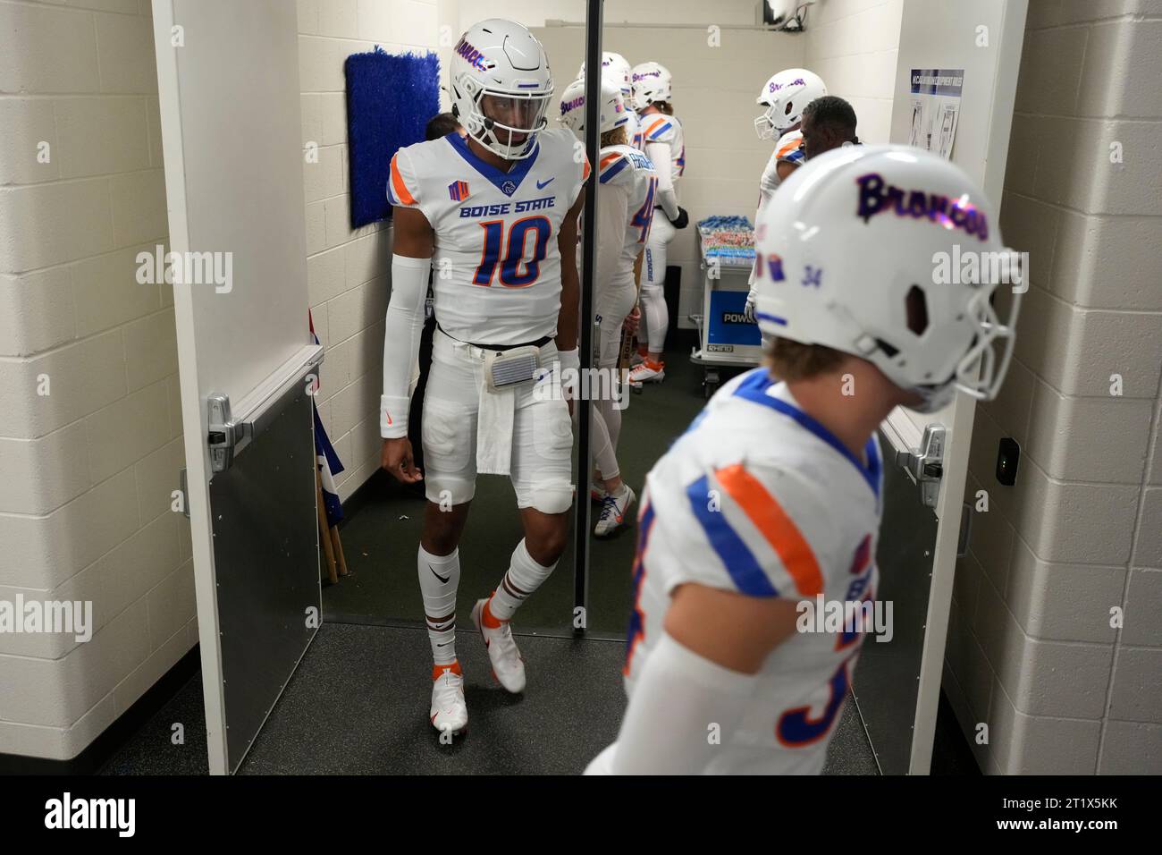 Boise State quarterback Taylen Green (10) leaves the lockerroom before ...