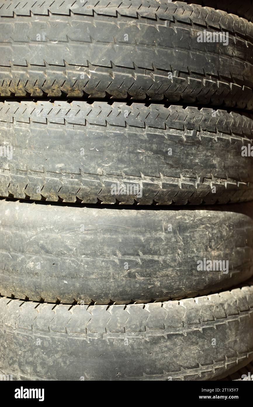 Old Car Wheels. Rubber Tires. Wheels in a landfill. Old tires Stock ...
