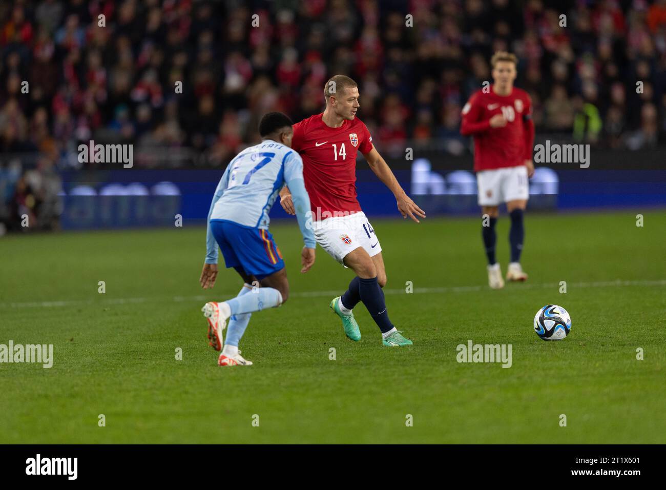 Oslo, Norway 15 October 2023 Julian Ryerson of Norway and Broussia ...