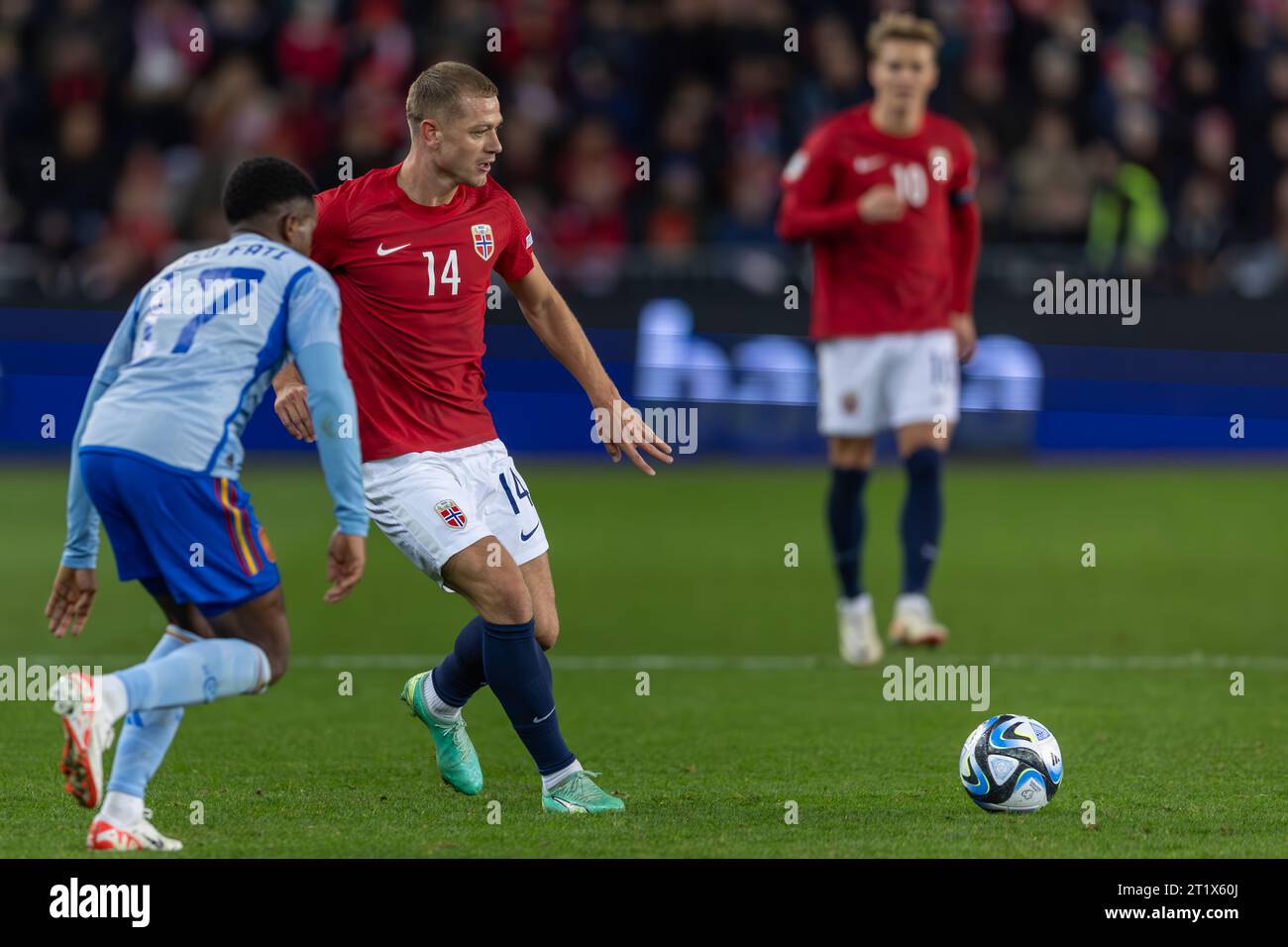 Oslo, Norway 15 October 2023 Julian Ryerson of Norway and Broussia ...