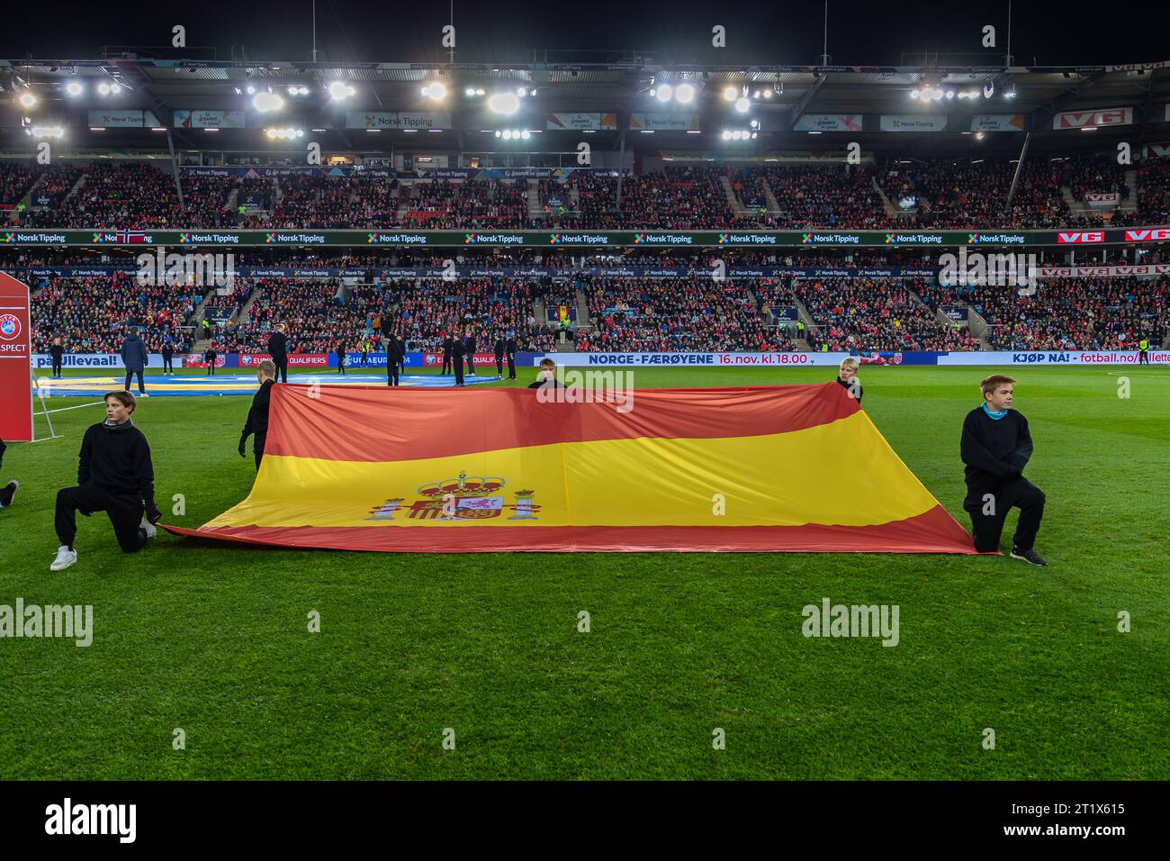 Oslo, Norway 15 October 2023 Spain flag during the UEFA European ...