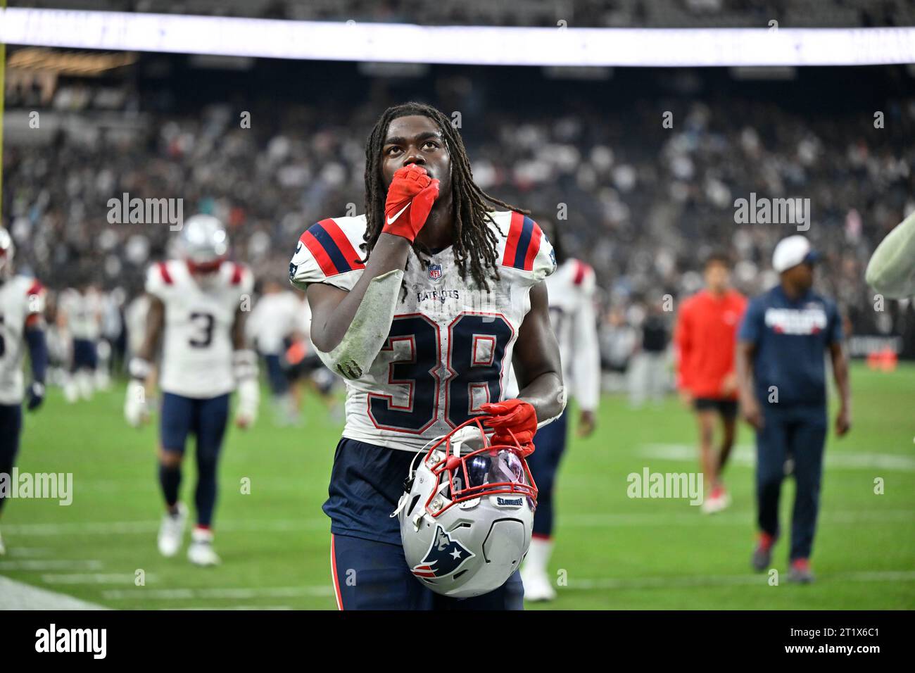 New England Patriots running back Rhamondre Stevenson after the Raiders ...