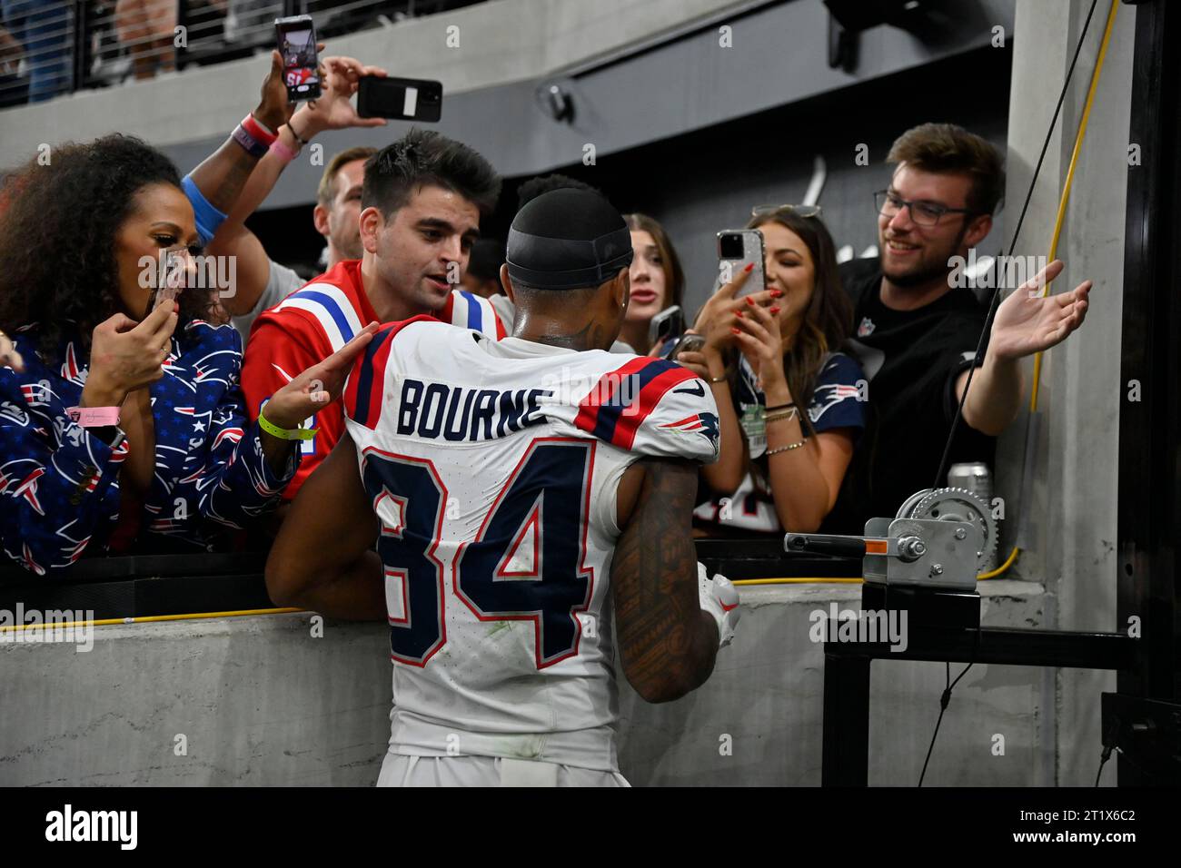 New England Patriots wide receiver Kendrick Bourne greets fans after ...