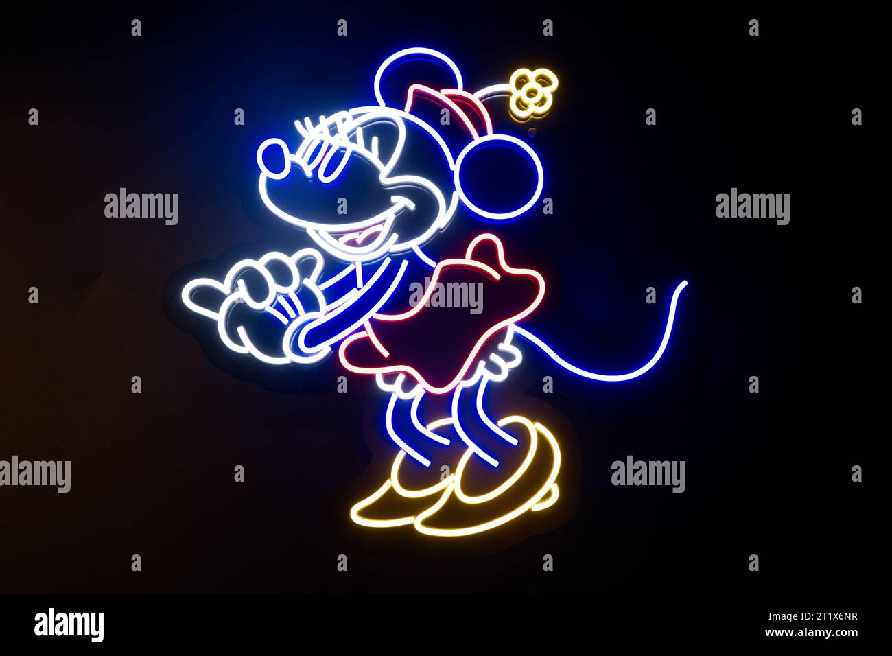 Minnie Mouse neon sign at the Disney100 exhibition in London Stock ...