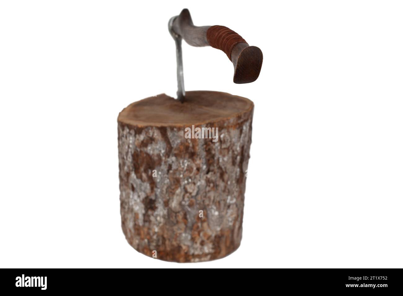 antique axe with wooden handle in wood log on white background Stock ...