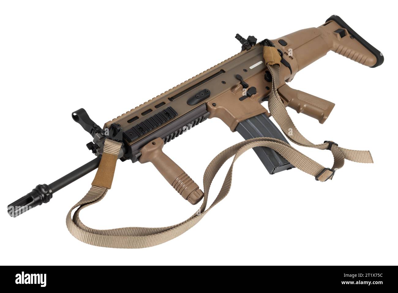 US ARMY tan colored SCAR carbine isolated on a white background Stock ...
