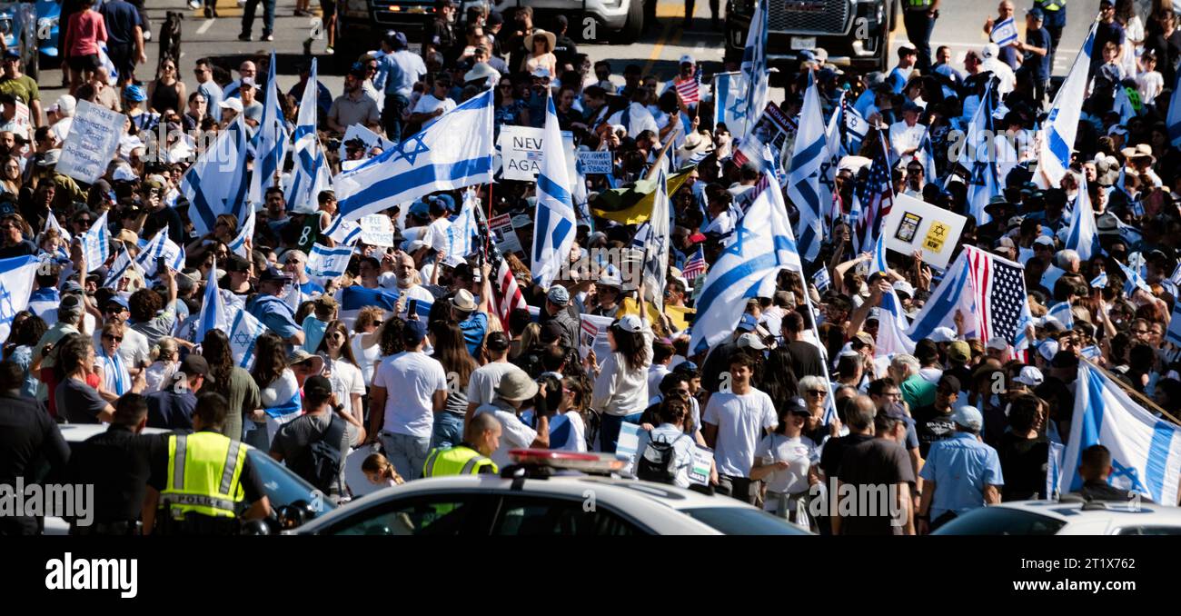Pro Israel supporters gather during a march in West Los Angeles in ...