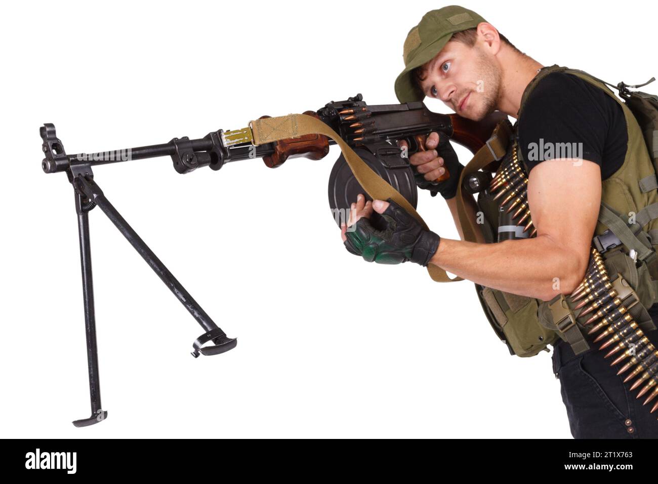mercenary operator with machine gun isolated on white Stock Photo - Alamy