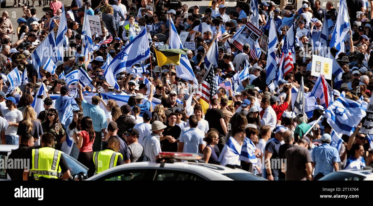 Pro Israel supporters gather during a march in West Los Angeles in ...