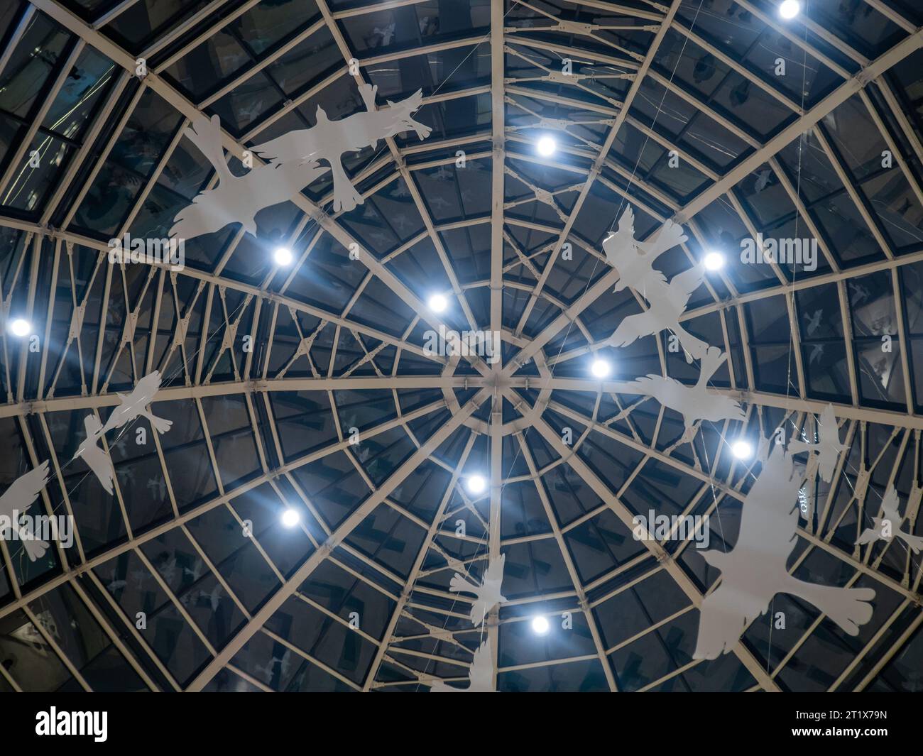 Dome of the shopping center. Inside view. Light walls of a shopping ...