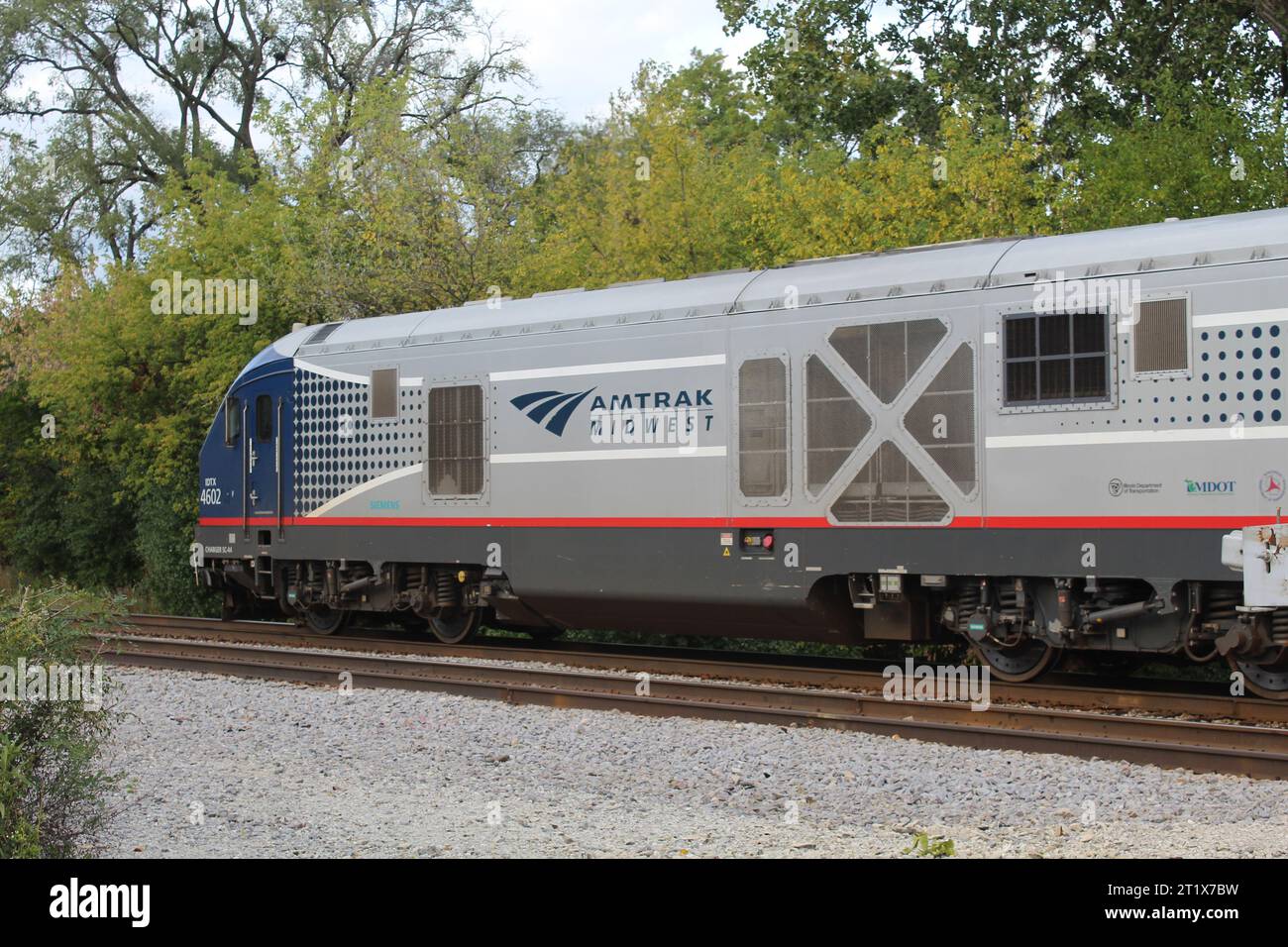 Amtrak Midwest locomotive in autumn in Morton Grove, Illinois Stock ...