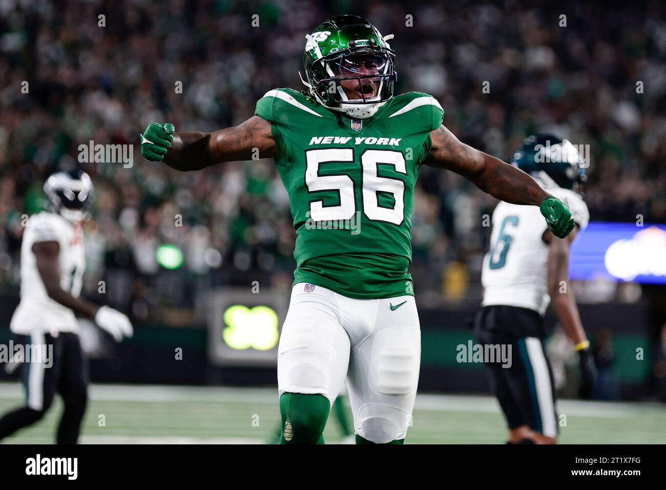 New York Jets' Quincy Williams reacts during the second half of an NFL ...
