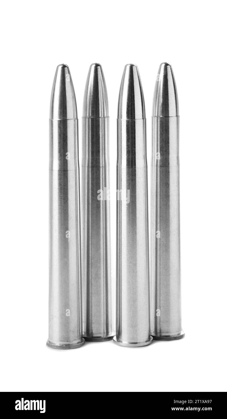 Metal bullets isolated on white. Military ammunition Stock Photo - Alamy