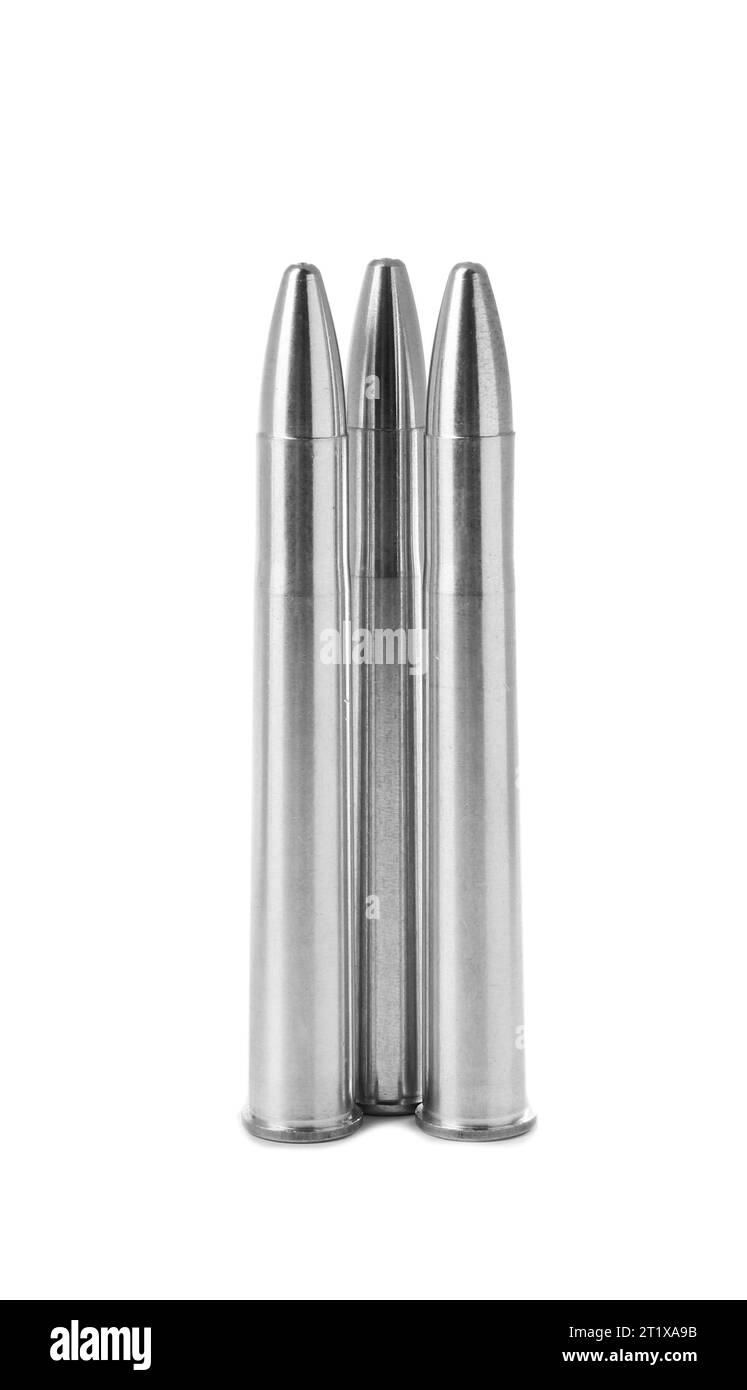Metal bullets isolated on white. Military ammunition Stock Photo - Alamy