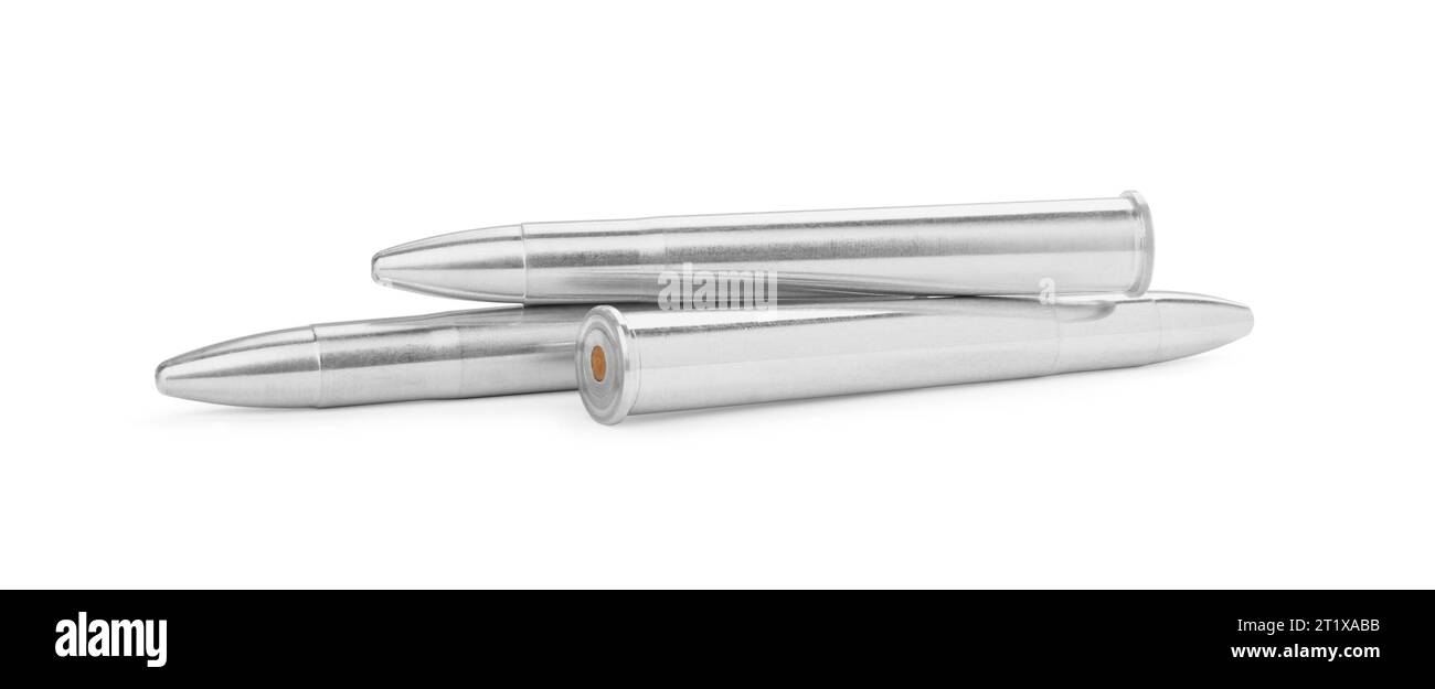 Metal bullets isolated on white. Military ammunition Stock Photo - Alamy