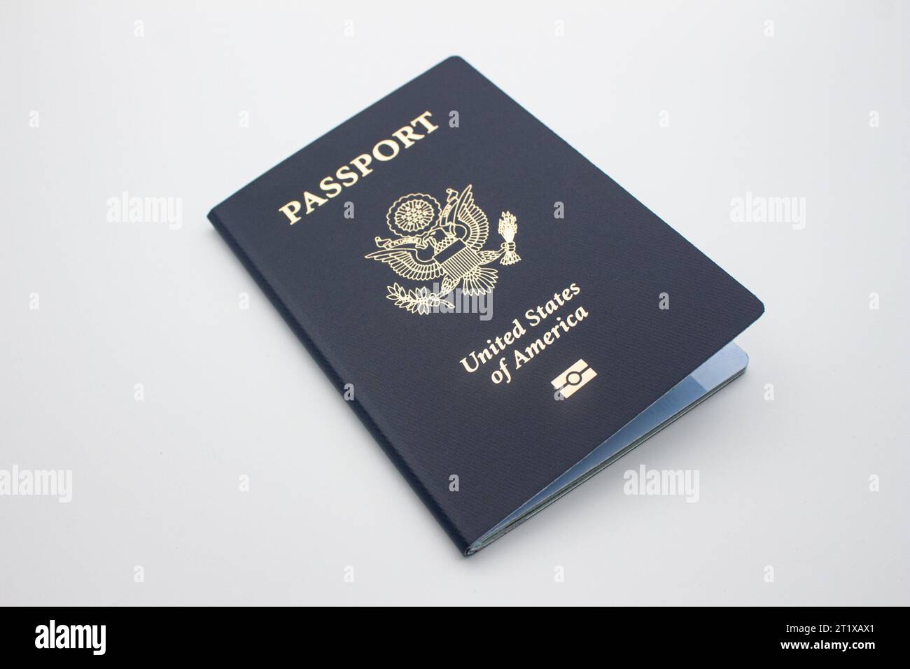 US biometric passport isolated on a white background with copy space ...