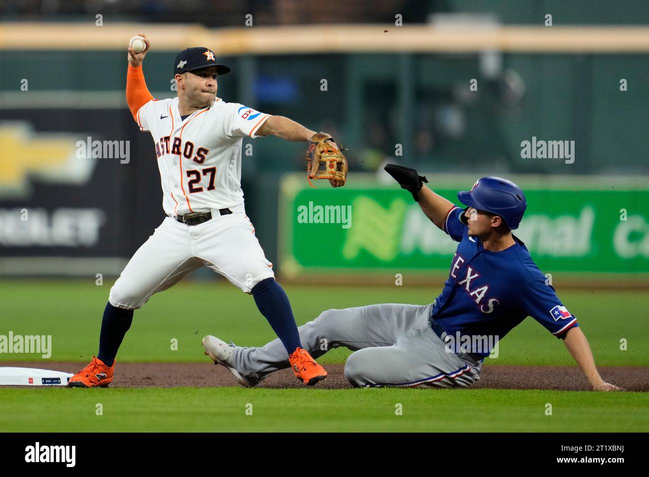 Texas Rangers' Corey Seager is out at second as Houston Astros' Jose ...