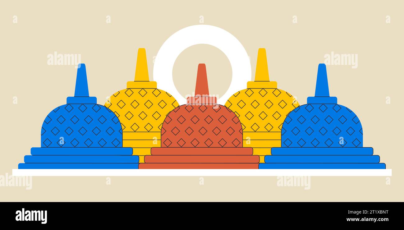 Borobudur temple vector illustration of stupa budhist colorful monument ...