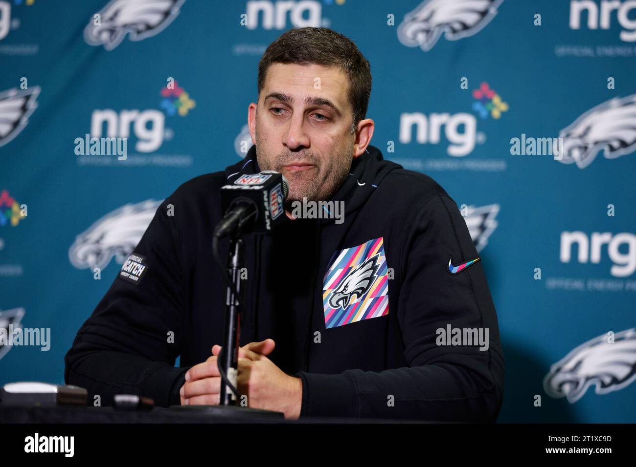 Philadelphia Eagles head coach Nick Sirianni talks to reporters after ...