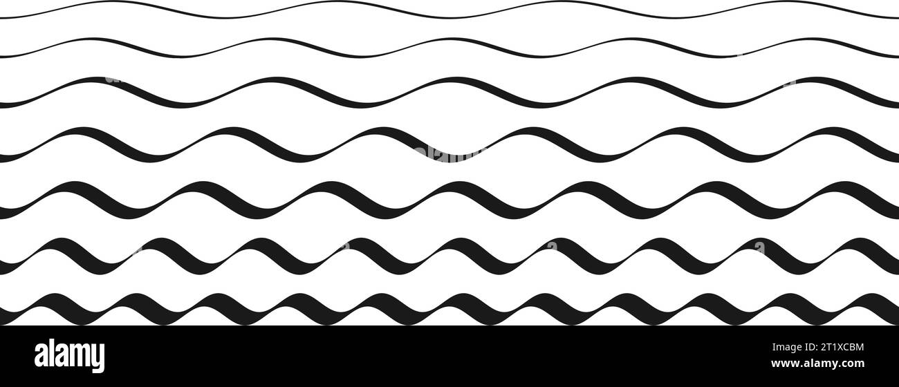 Wavy Border Pattern Set Repeating Wave Lines Collection Graphic Design Elements For Decoration