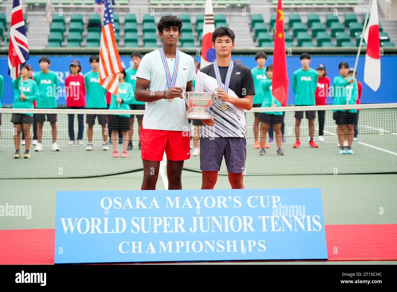 Osaka, Japan. 14th Oct, 2023. (L-R) Adhithya Ganesan (USA), Tianhui ...