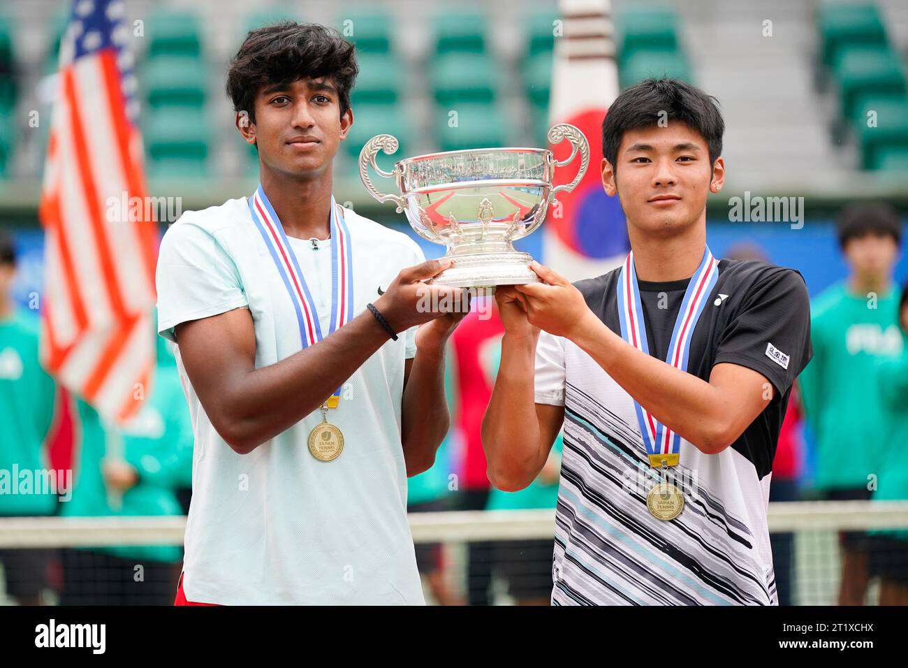 Osaka, Japan. 14th Oct, 2023. (L-R) Adhithya Ganesan (USA), Tianhui ...