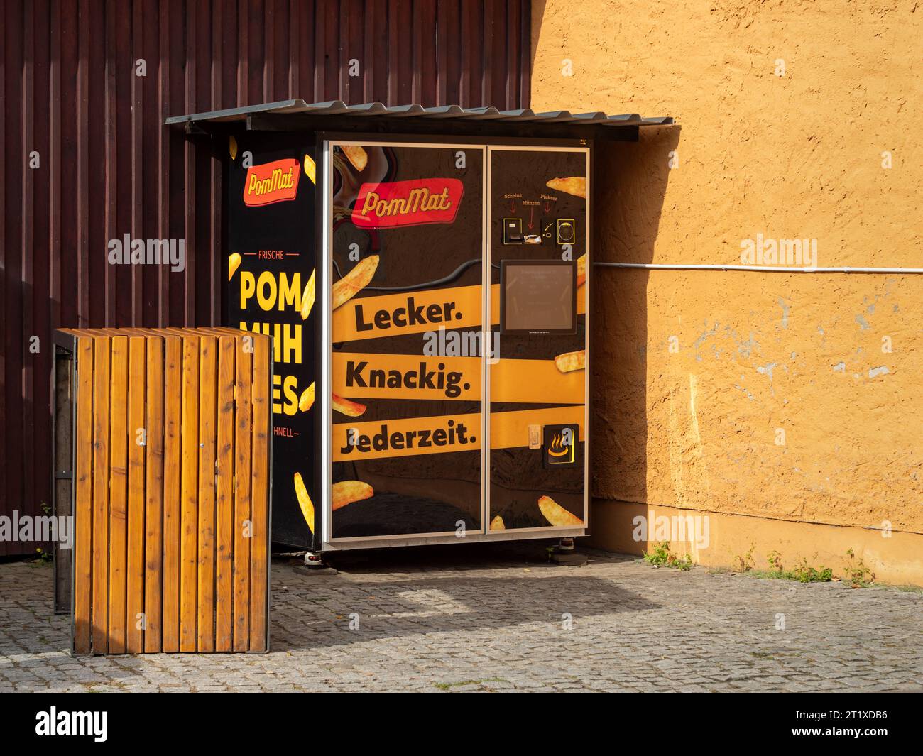 PomMat - fries vending machine standing in the city. The automat does ...