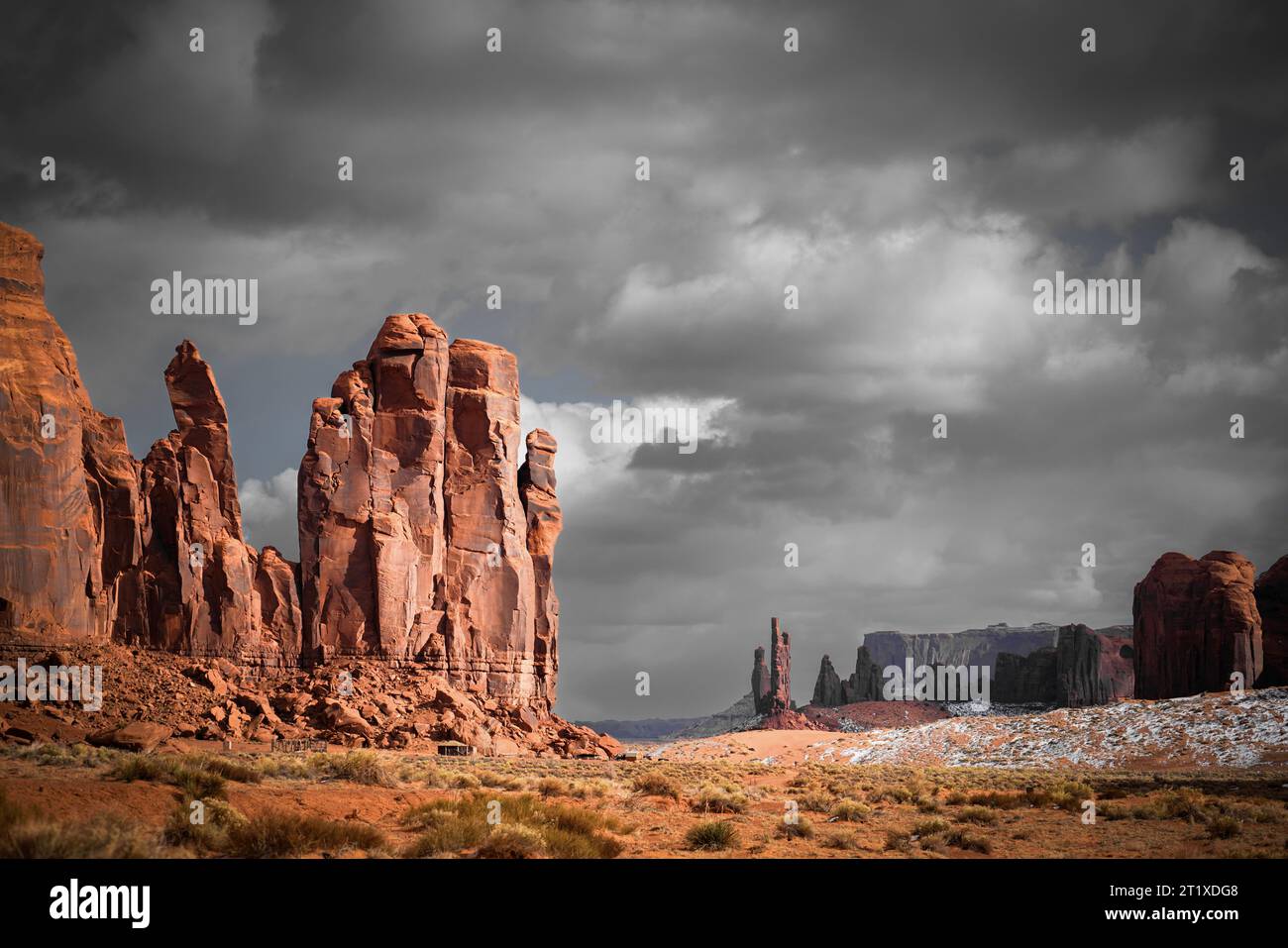 A scenic view of rocky mountains in a barren landscape Stock Photo - Alamy