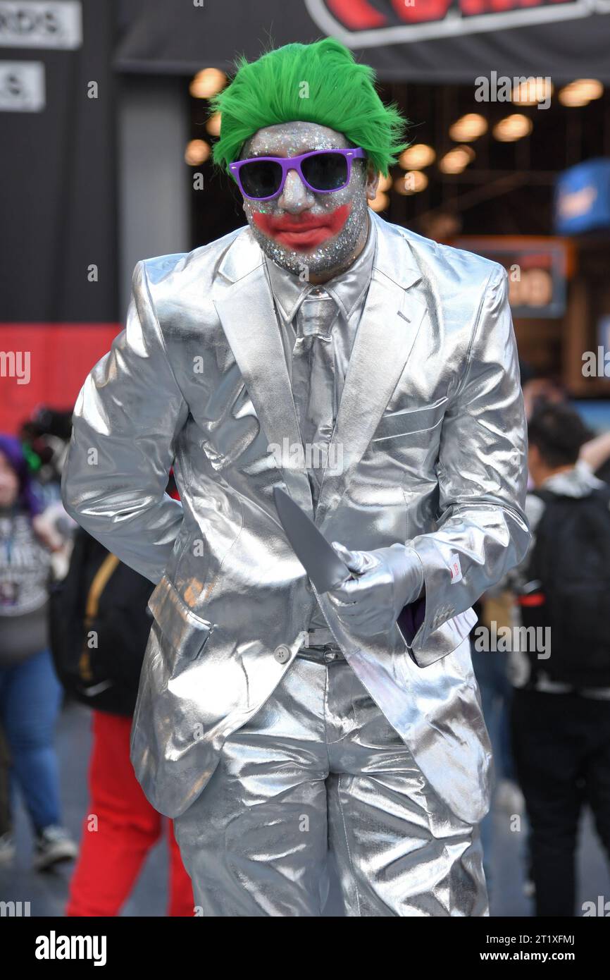 New York, USA. 15th Oct, 2023. person in costume as the Joker is seen ...