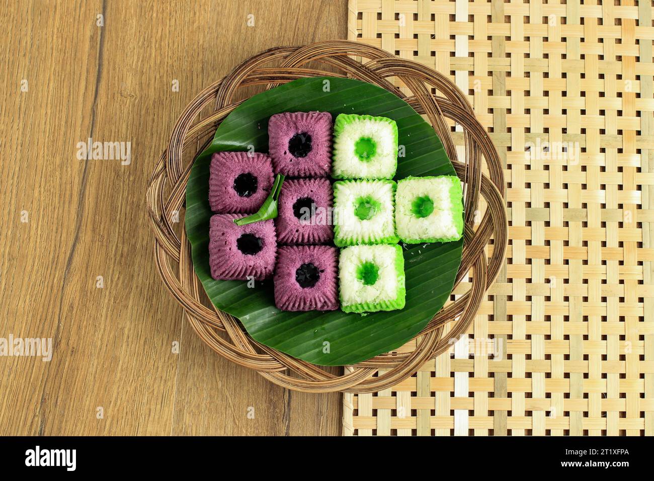 Top View Two Color Kue Putu Ayu, Indonesian traditional Cake Jajanan ...