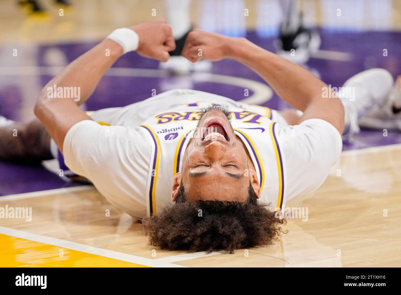 Los Angeles Lakers center Jaxson Hayes celebrates after scoring and ...