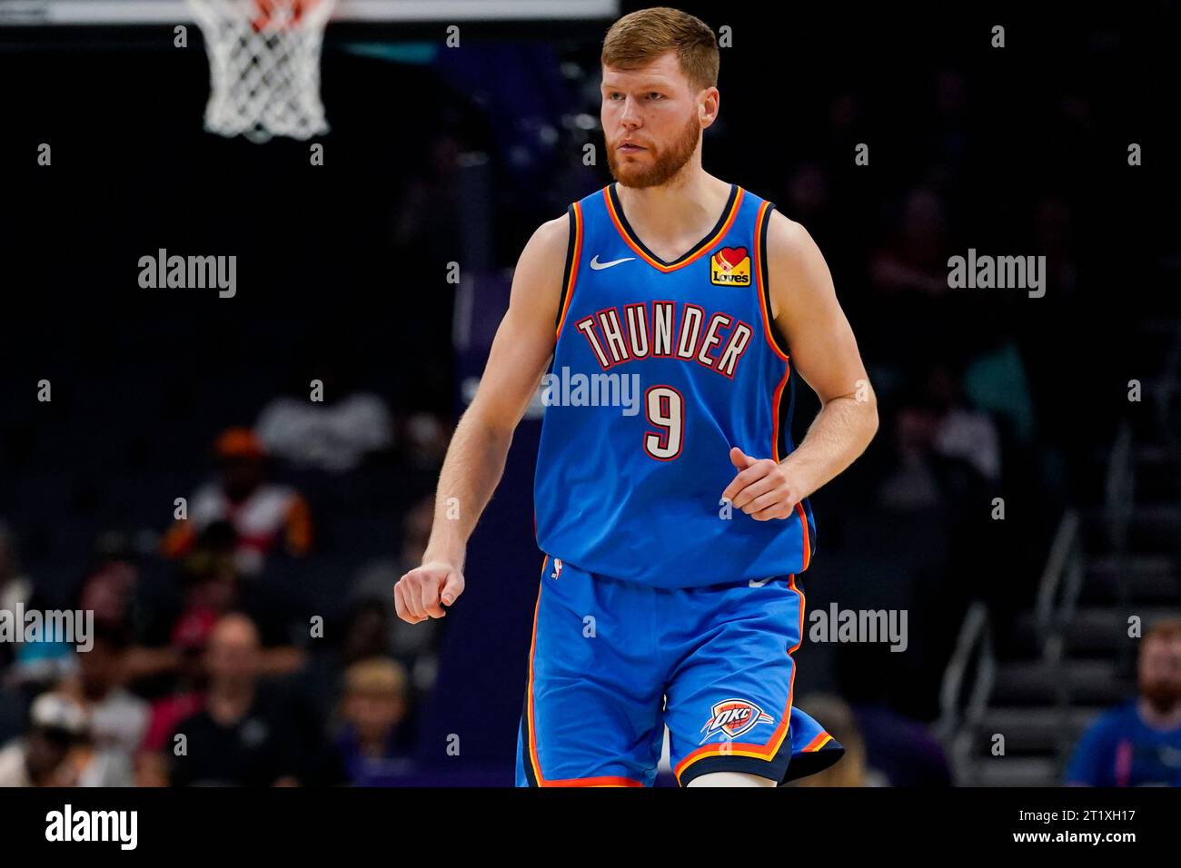 Oklahoma City Thunder forward Davis Bertans walks back on defense in ...