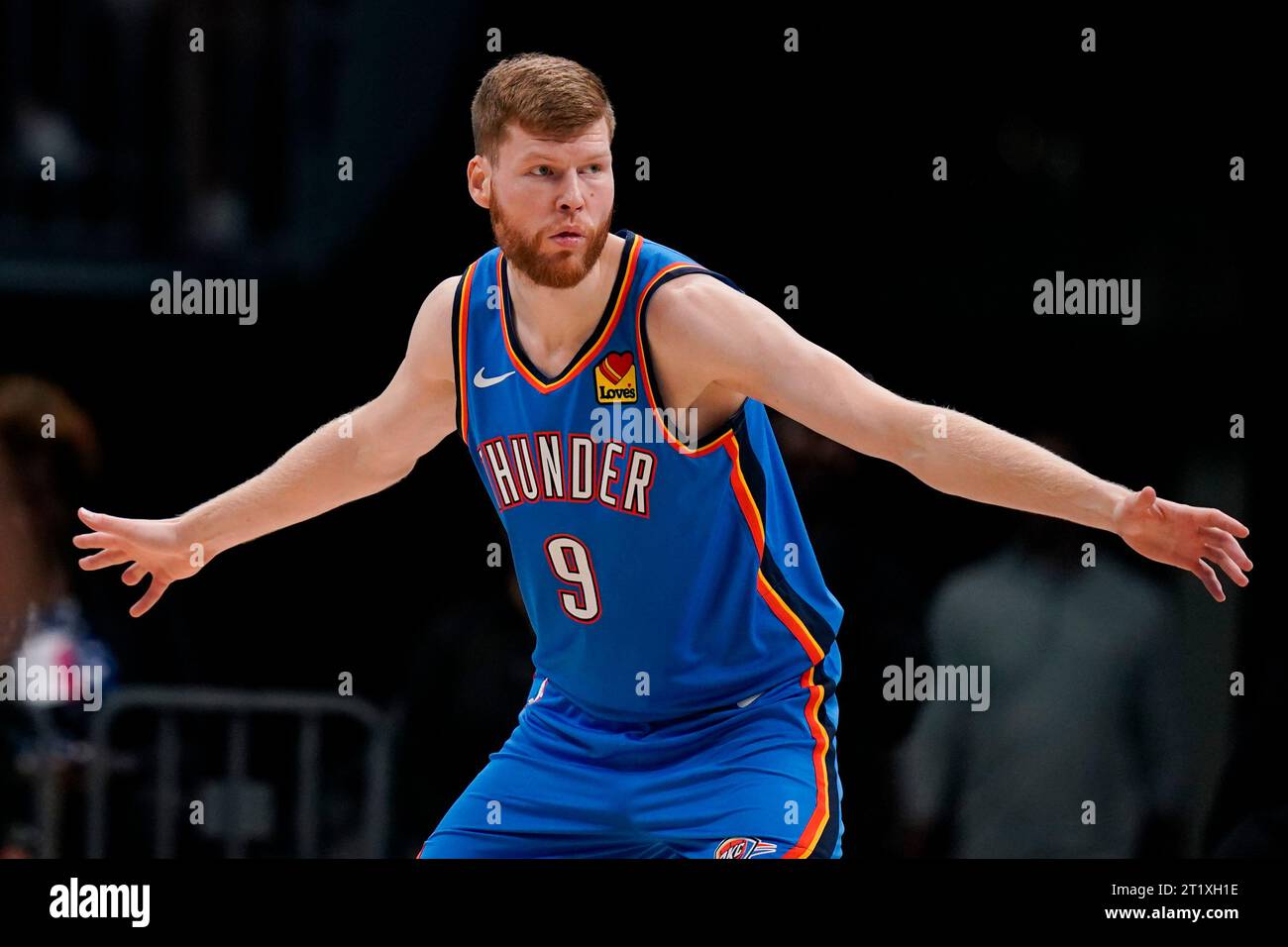 Oklahoma City Thunder forward Davis Bertans defends in the second half ...