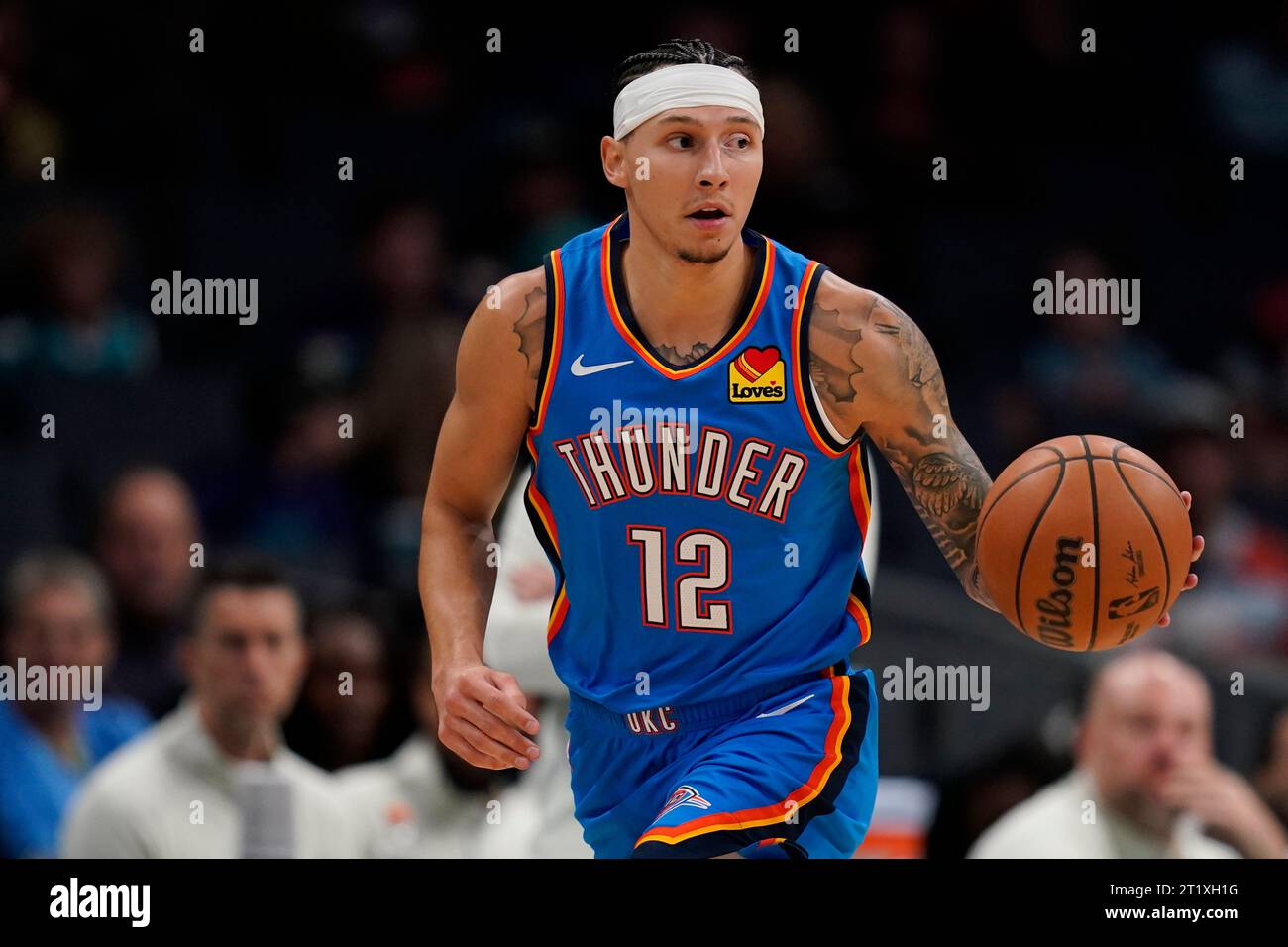 Oklahoma City Thunder forward Lindy Waters III dribbles the ball in the second half of an NBA ...
