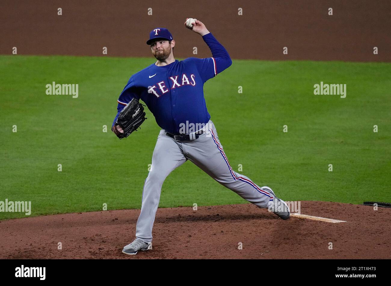 Houston, United States. 15th Oct, 2023. Texas Rangers starting pitcher ...