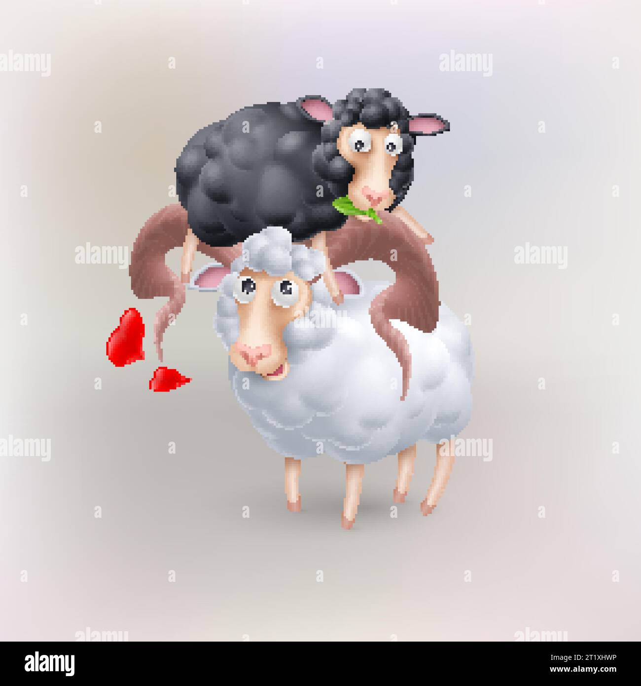 Cute and Funny Two Black and White Sheep Characters in Love. Cartoon ...