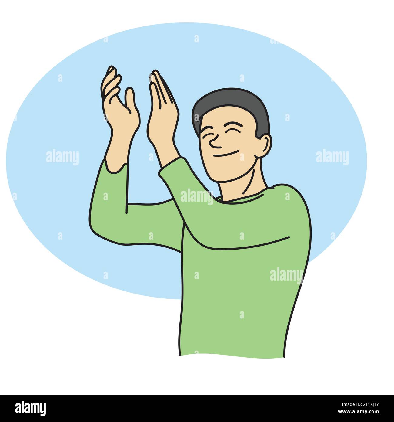 half length of man clapping his hands with smile illustration vector hand drawn isolated on ...