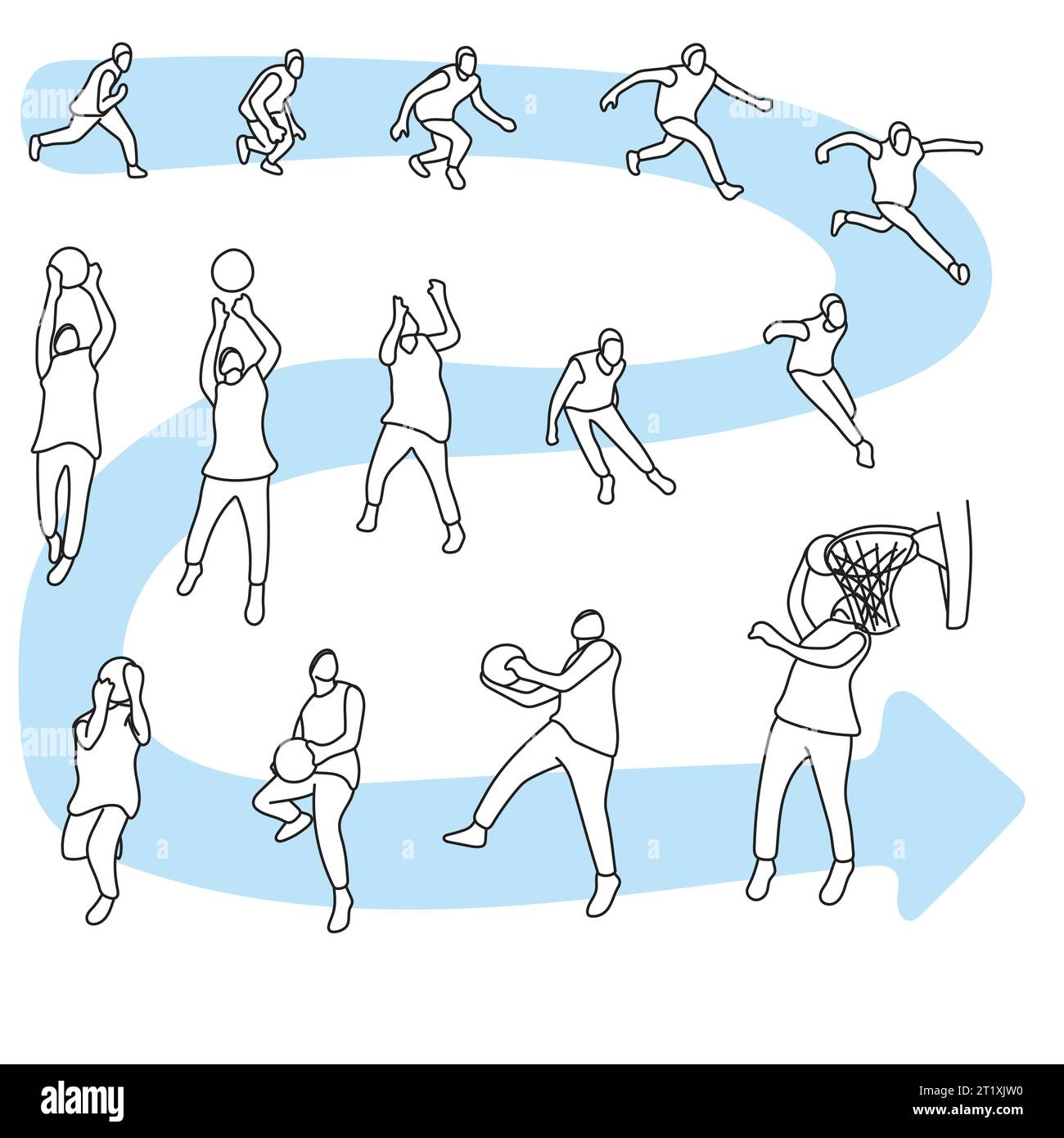 basketball player in various pose of dribbling and shooting ball ...