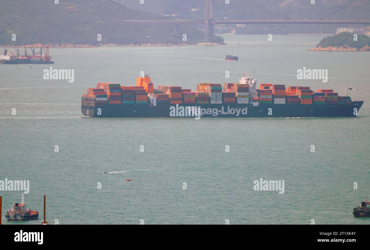 Hapag-Lloyd container in harbor, it is a German container ...