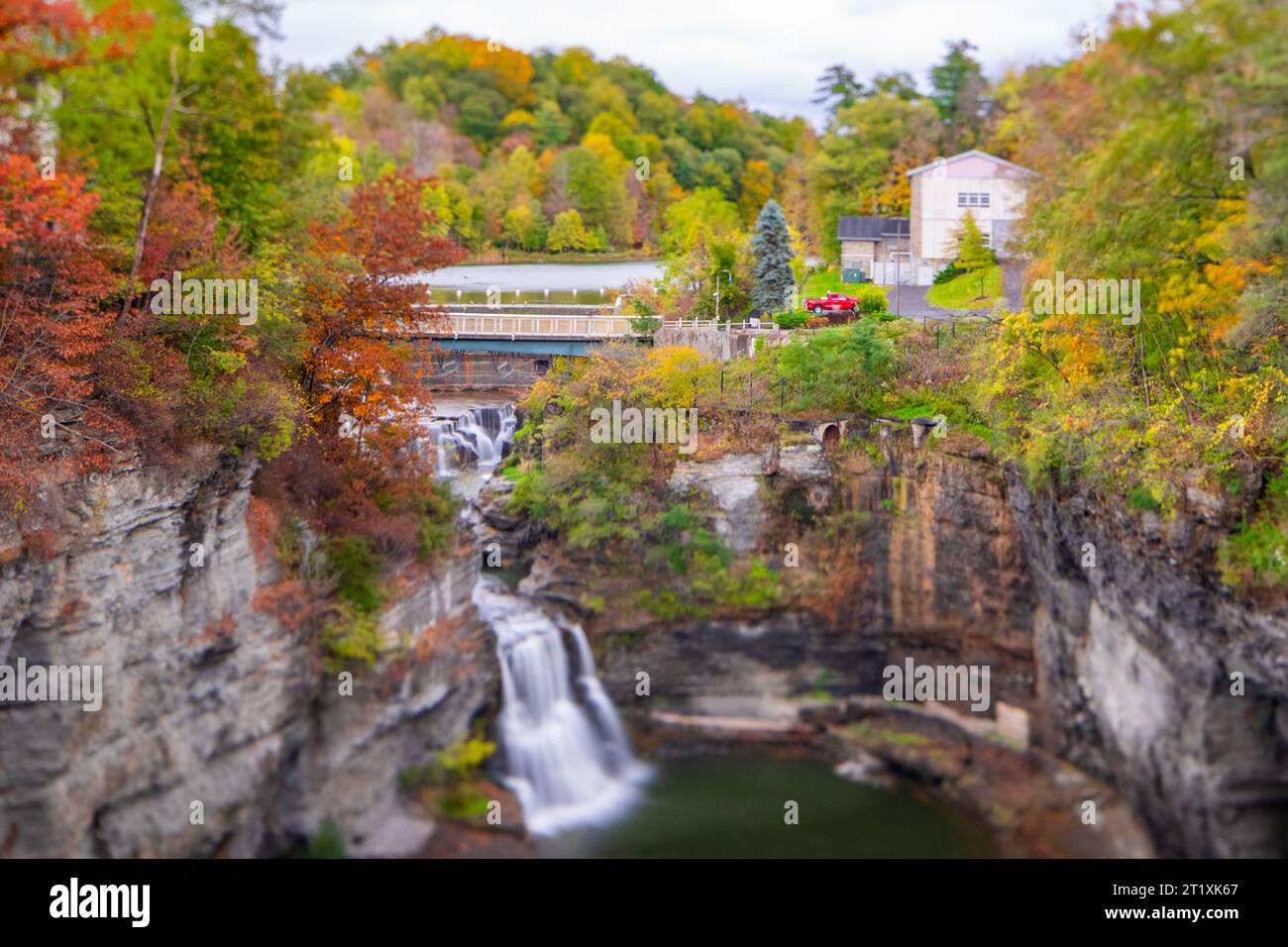 Beebe lake dam waterfalls and bridge. The Beebe Lake Cornell Campus in ...