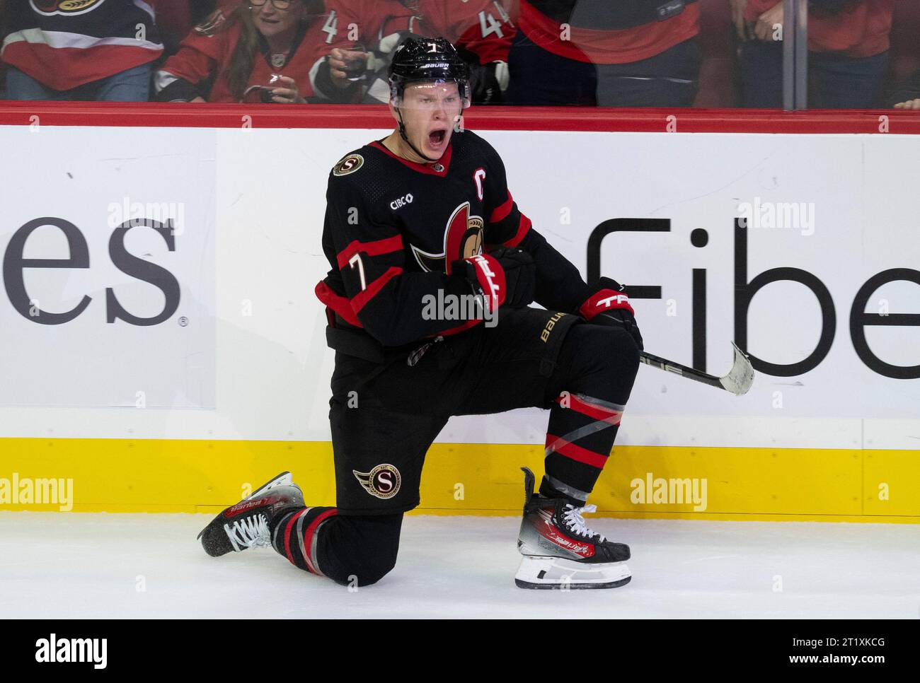 Ottawa Senators left wing Brady Tkachuk celebrates his goal as he ...